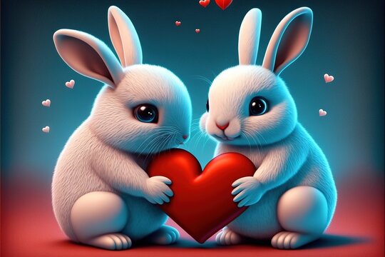 Cute Bunnies In Love