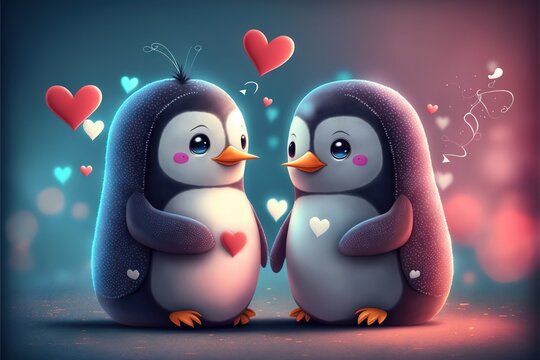 Cute Penguin Cartoon Love