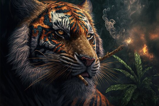 Tiger Smoking Weed