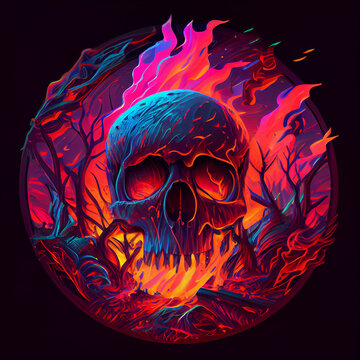 Skull On Purple Fire