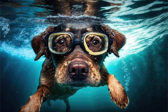 Dogs Swimming Underwater