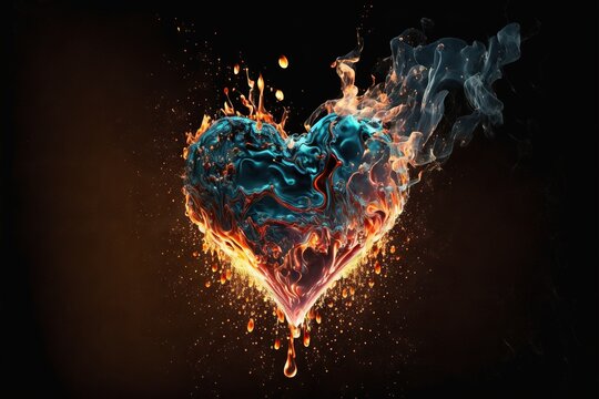 Blue Heart On Fire Wallpaper