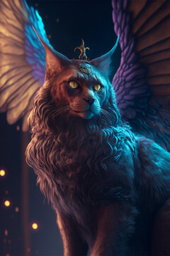 Mystical Fantasy Colorful Cat With Wings By Theannoyedpixie, 45% OFF