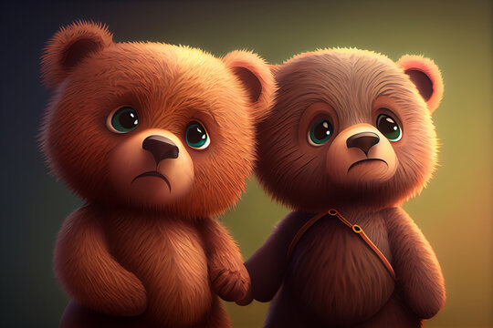 Two Cute Teddy Bear Cartoon