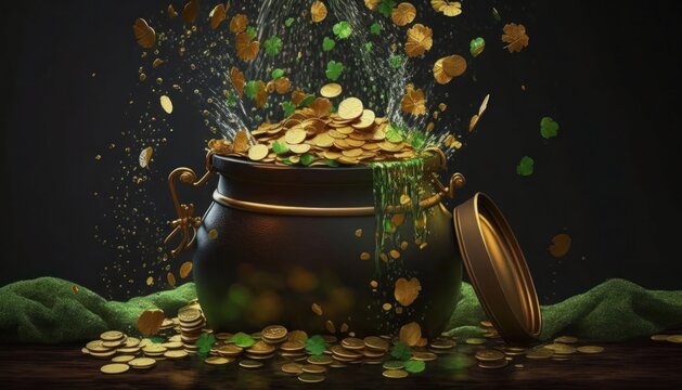 Gold Coins Falling From Pot