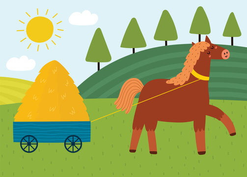 Horse Eating Hay Cartoon