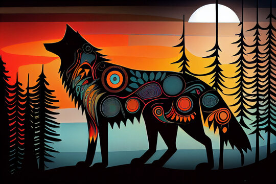 Native American Wolf Silhouette