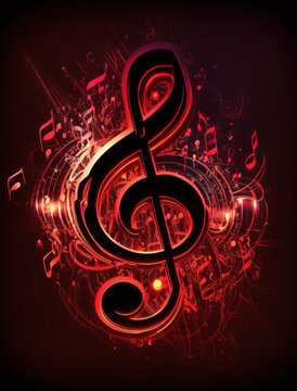 Red Music Note Black Background