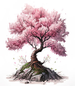 Cherry Blossom Tree With Roots Drawing