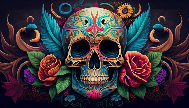 Sugar Skulls And Flowers