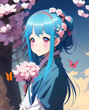Anime Girl Light Blue Hair
