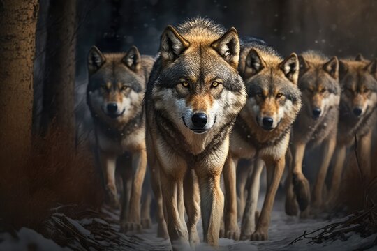 Wolf Pack Hunting Wallpaper