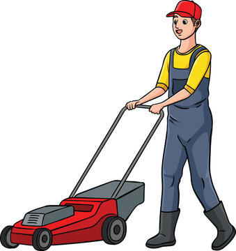 Girl Mowing Lawn Clipart Free