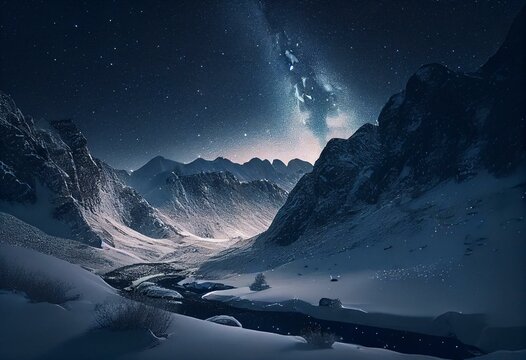 Snowy Mountain Range Night