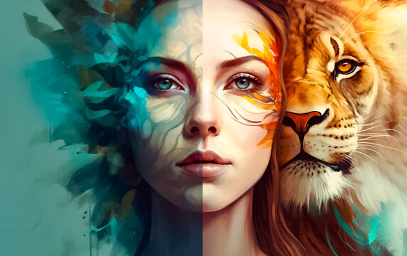 Half Human Half Lion Face