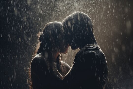 Two People Hugging In The Rain