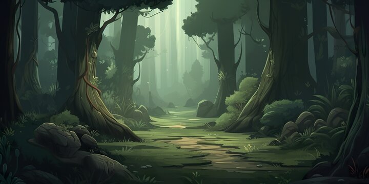 Dark Cartoon Forest Background