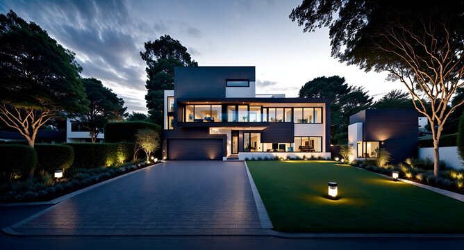 Mansion With Pool At Night