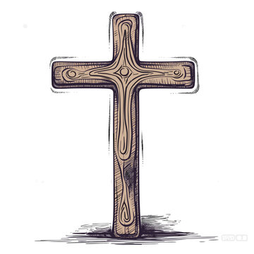 Simple Wooden Cross Drawing