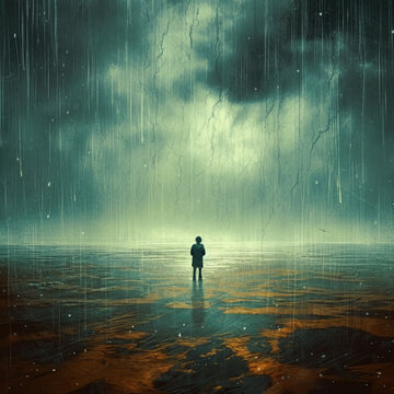 Man Alone In Rain Wallpaper