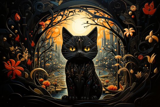 Scary Black Cat Drawing