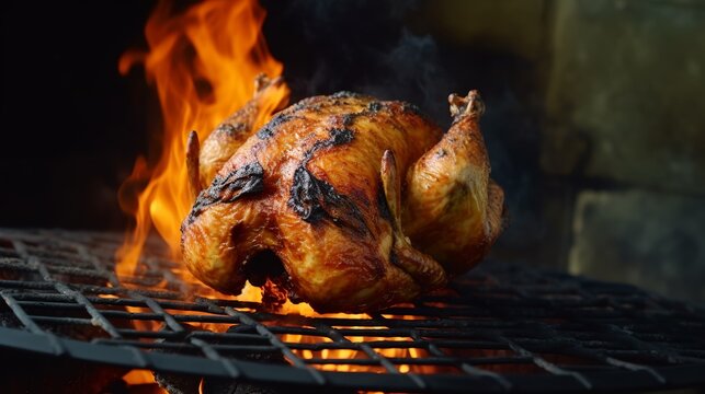 Roasting Chicken Over Fire