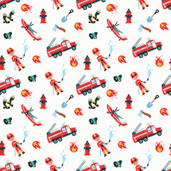 Sewing fabric with Fireman seamless pattern. Fireman, hydrant, fire ...