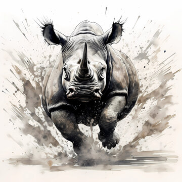 Charging Rhino Drawing