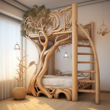Lofted Tree Branch Bed Frame