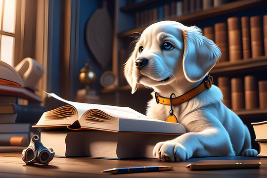 Puppy Studying Hard