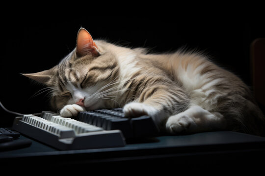 Lazy Cat On Computer