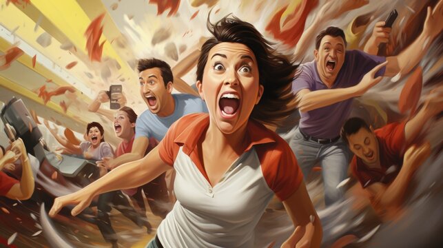 Cartoon Crowd Of People Running