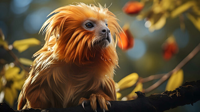 Golden Lion Tamarin Eating Lizard