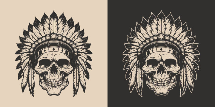 Native American Chief Skull Drawing