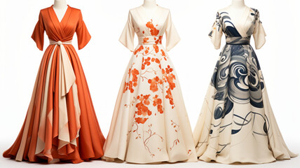 Sewing fabric with Japanese traditional dress patterns on white ...