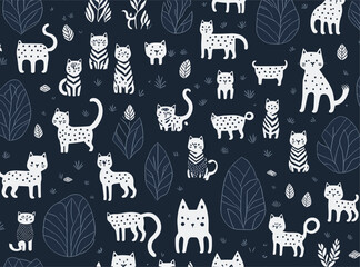 Sewing fabric with animal, cartoon, vector, cat, set, illustration ...