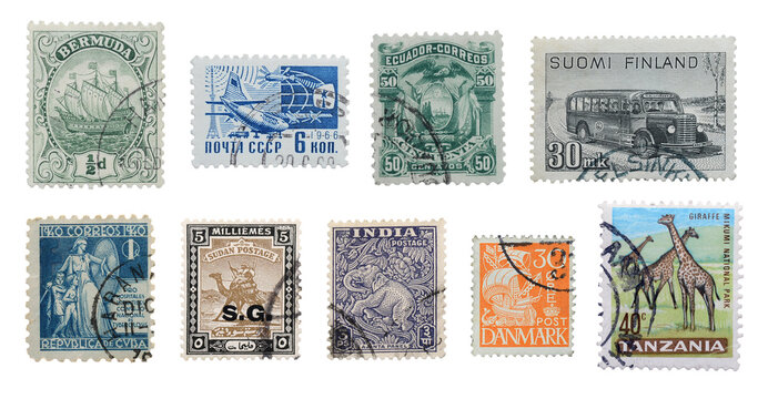 Stamps Of Different Countries With Names