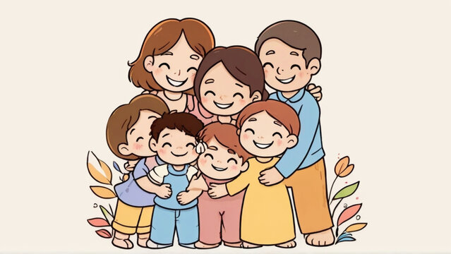 Family Hugging Cartoon