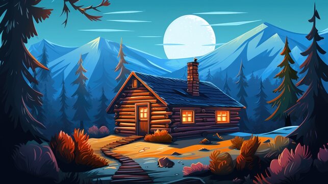 Log Cabin Cartoon Background