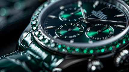 Watch, green background, zoom in to the watch, fully white background ...