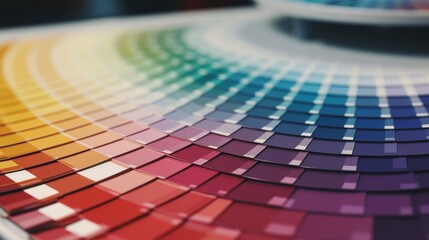 Close-up view of a pantone wheel displaying a variety of vibrant colors ...