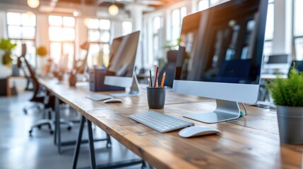 Digital workspace, technology at work Modern desktop with computer ...