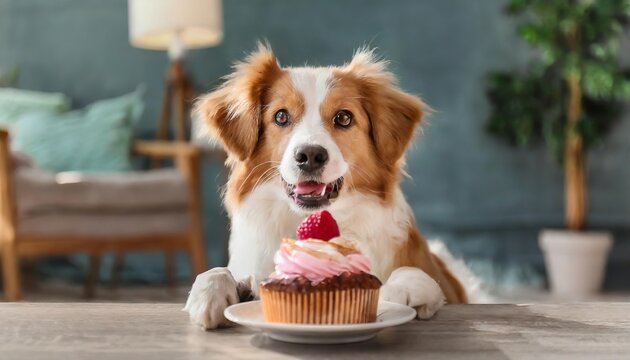 Cute Dog Eating Cake