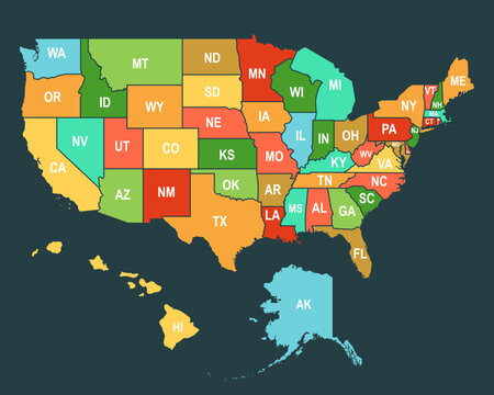 Usa Map With Short Names - Infoupdate.org