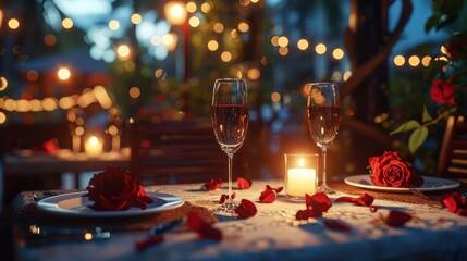 portrayal of a romantic dinner scene, featuring detailed textures of ...