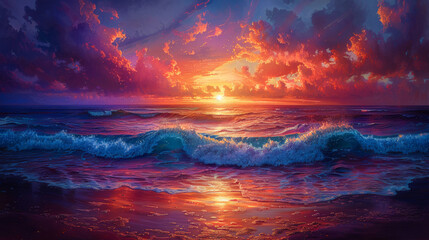 Sunset on the Beach: Peaceful coastal landscape with bright colors