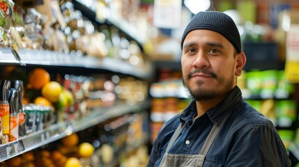 hardworking hispanic male employee stocking shelves in supermarket ...