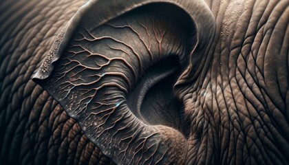 A close-up image in a 16_9 ratio of an elephant's ear, emphasizing its ...