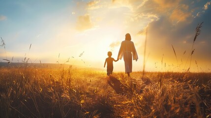 An uplifting image of Jesus Christ and a child walking together towards ...