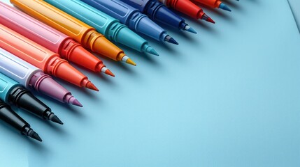 Close-Up of Colorful Markers Arranged in a Row from Pikwizard